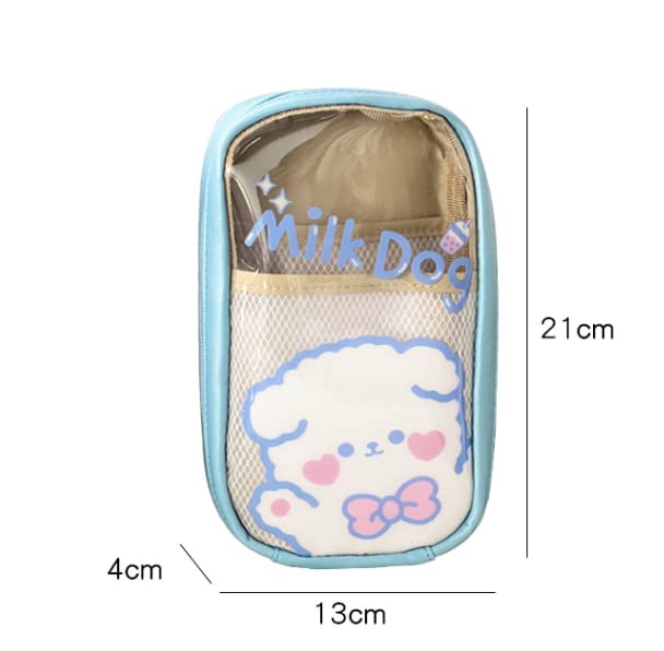 AONUOWE Kawaii Pencil Case Aesthetic Cute Clear Large Pencil Pouch School Supplies for Teen Girls (Blue Puppy)