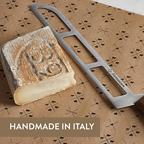 Formaticum Professional Soft Cheese Knife- 8" x 1.25" Soft Cheese Slicer, Non-Stick Stainless Steel Blade w/Void, Solid Walnut Handle, Great Cheese Charcuterie Accessories, Handmade in Italy