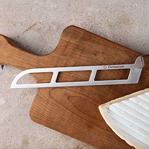 Formaticum Professional Soft Cheese Knife- 8" x 1.25" Soft Cheese Slicer, Non-Stick Stainless Steel Blade w/Void, Solid Walnut Handle, Great Cheese Charcuterie Accessories, Handmade in Italy