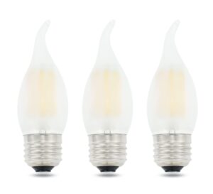 lamsky led candelabra bulb 4w dimmable 40w equivalent,frosted glass flame tip shape,e26 base 2700k warm white decorative chandelier light bulbs,3-pack