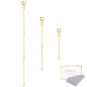 gold necklace extenders,14k gold chain extenders with lobster clasp, durable plated solid brass necklace bracelet anklet extension chains(2 4 6 inches, 3pcs)