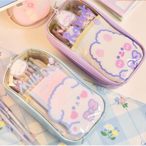 AONUOWE Kawaii Pencil Case Aesthetic Cute Clear Large Pencil Pouch School Supplies for Teen Girls (Blue Puppy)