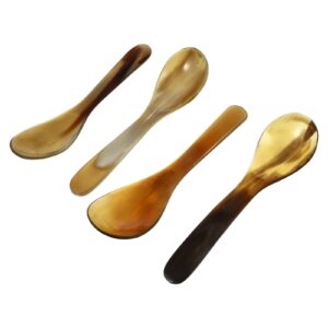 operitacx buffalo horn spoon caviar spoons: dessert serving spoons 4pcs mustard jam spoon wonton soba rice ramen appetizer soup coffee espresso spoons