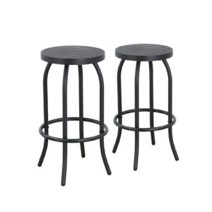 sports festival patio bar stools set of 2 small round top metal outdoor furniture bistro backless chair with adjustable feet knob for industrial design garden porch poolside deck backyard club (black)