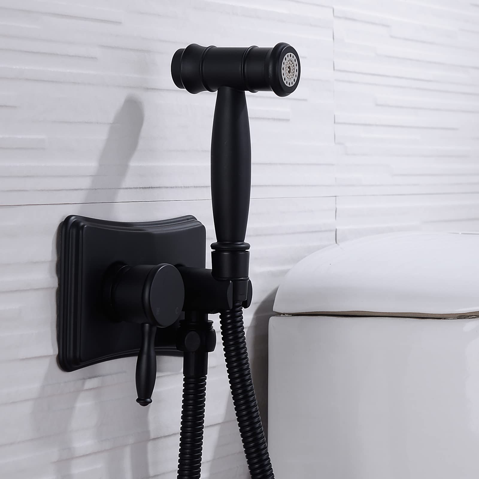 DIKUROOMS Brass Bathroom Bidet Faucet Handheld Spray Set, Concealed Wall Mount, Warm Water Diaper Sprayer Shattaf Toilet Attachment, Matte Black