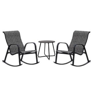 grand patio 3-piece outdoor bistro rocking chair set rocker seating outside for front porch garden patio backyard (black & grey plaid)