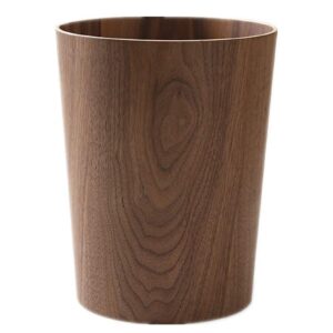 2.3 gallons wood trash can wastebasket for home or office, japanese-style natural wood round wastebasket, lightweight, sturdy for under desk, kitchen, bedroom, den, hotel, or kids room (dark wood-a)