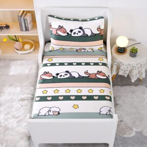 hecnoey kids bed fitted sheets and pillowcases set,soft twin size sheet for boys girls,cute animals printed mattress sheets cover for teens (green(panda), twin)