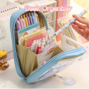 AONUOWE Kawaii Pencil Case Aesthetic Cute Clear Large Pencil Pouch School Supplies for Teen Girls (Blue Puppy)