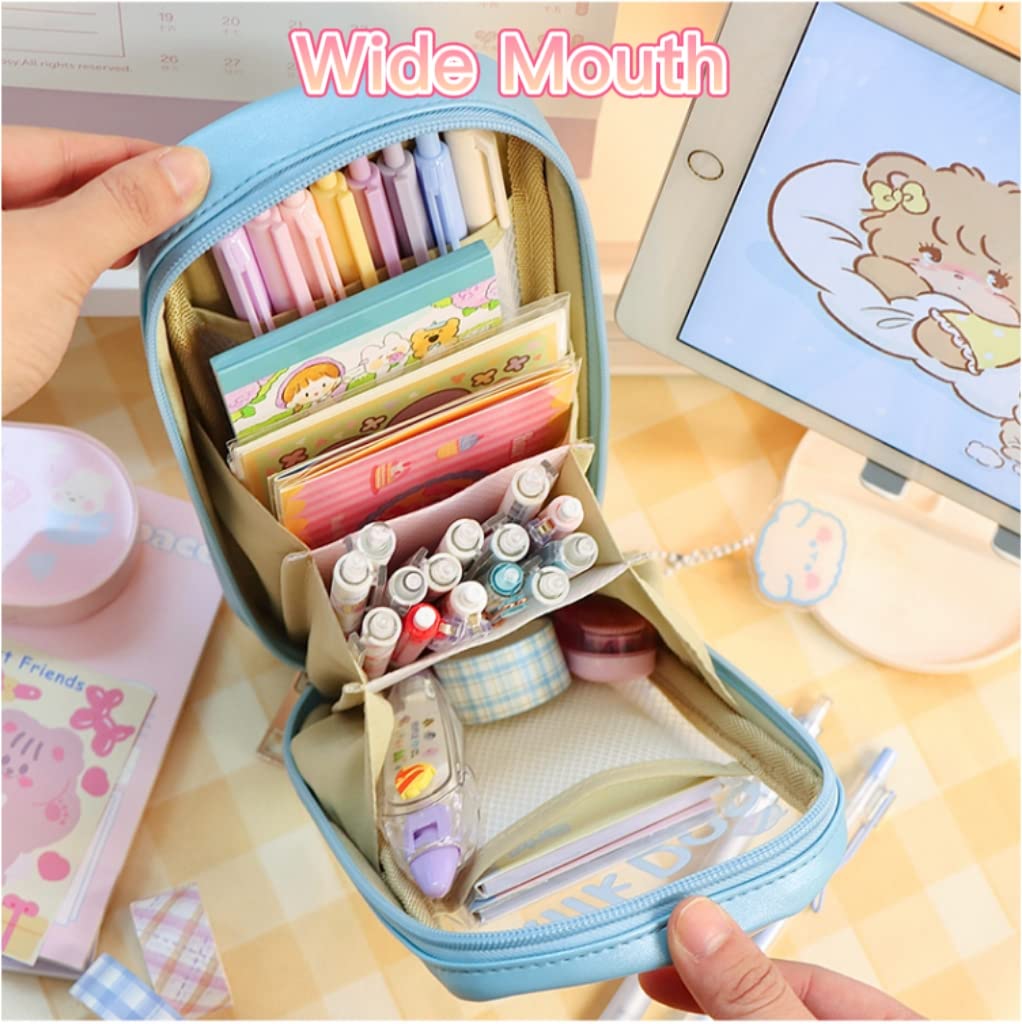 AONUOWE Kawaii Pencil Case Aesthetic Cute Clear Large Pencil Pouch School Supplies for Teen Girls (Blue Puppy)