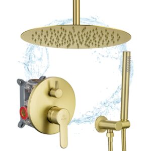 kalog shower system with tub spout bathroom rainfall shower faucet set wall mounted (brushed nickel-b 12")