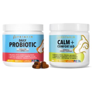 petaxin probiotics for dogs - 6 strains with prebiotics - supports digestive and immune system – relief for diarrhea, bad breath, allergies, gas, constipation, hot spots - made in usa - 120 chews peta