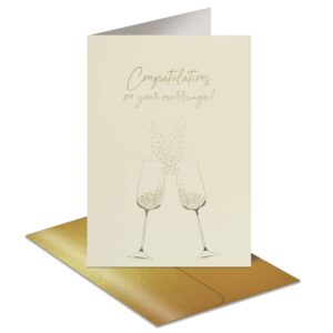 better office products wedding congratulations card with metallic gold & silver foil, gold shimmer envelope, classic 5 x 7 inch size, heavy textured cardstock