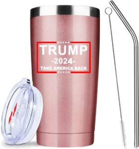 athand donald trump gifts mug - trump 2024 take america back - funny patriotic insulated tumblers with lid & straw 20 oz | stainless steel cups travel coffee mug | novelty gifts for women (rosegold)