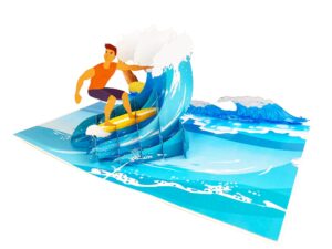 pop card express surfer pop up birthday card - surfing, ocean, happy birthday, just because, special days, retirement, graduation, friendship,anniversary card, unique gifts for men, women