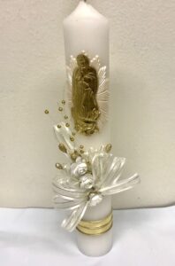 baptism candle our lady of guadalupe crystals cross lace and ribbon favor,christening,blessing day,communion candle,christening ceremony candle (gold)