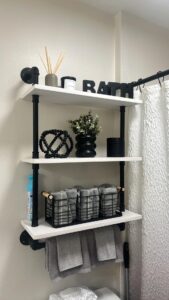 rogmars industrial pipe shelving bathroom pipe shelves with towel bar,3 tier 24 inch retro white rustic farmhouse pipe industrial wall shelves bathroom shelves over toilet for storage