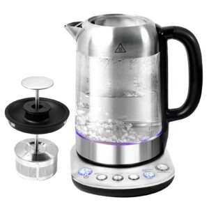 davivy smart electric kettle with temperature control & tea infuser - 1500w quick boil, keep warm function, dry-boil protection - 1.7l borosilicate glass water boiler & tea maker