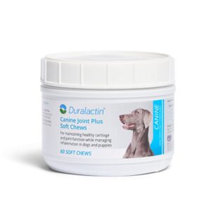 prn pharmacal duralactin canine joint plus - joint health supplement for dogs & puppies to support healthy cartilage levels & joint function while helping manage soreness - 60 soft chews