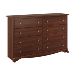 prepac sonoma 8 drawer double dresser for bedroom, wide chest of drawers, bedroom furniture, clothes storage and organizer, 17.25" d x 59" w x 37" h, cherry, cdc-6338