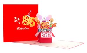 igifts and cards happy 85th birthday red party box 3d pop up greeting card - 85th birthday gifts for women, men, awesome eight-five bday presents, 85 year old celebration, milestone for husband, wife