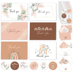 decorably thank you cards with envelopes & stickers, floral-themed cards - 24 pack boho thank you cards, blank inside baby shower thank you cards girl, 6x4in baby girl thank you cards baby shower girl