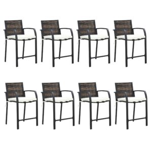 lokatse home bar stools counter height chair set of 8 patio furniture with armrest for garden pool lawn backyard, beige