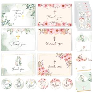 decorably thank you cards with envelopes & stickers, baptism cards - 24 pack baptism thank you cards, blank inside religious thank you cards baptism, 6x4in christian thank you cards with envelopes