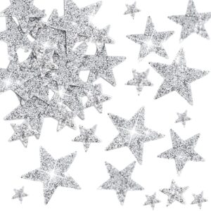 geosar 60 pcs iron on star patches star shape rhinestone appliques adhesive glitter star patches rhinestone appliques embellishments patches in 4 size for diy(silver)