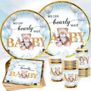 teddy bear baby shower plates napkins tableware - we can bearly wait party decorations blue teddy bear disposable paper plates napkins cups for boy girl baby shower birthday party supplies