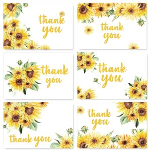 anydesign sunflower thank you cards bulk 36 pack thank you notes with matching seal stickers white envelopes watercolor summer floral greeting cards for wedding baby shower bridal birthday party