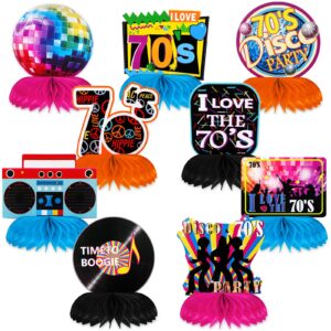 9 pcs 70s party decorations back to 70s honeycomb centerpieces colorful disco party favors 70's boogie centerpieces disco cake topper for 70s theme birthday music party decorations retro table decor