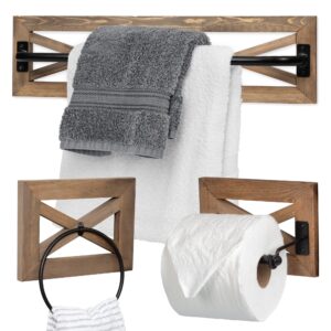 ilyapa rustic towel bar toilet paper holder set with towel ring for bathroom- wall mounted bathroom racks -barnwood & black metal bar, farmhouse decor ilyapa is an american owned brand