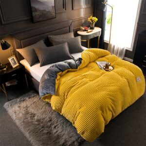 zpee super soft corduroy duvet cover,adult comforter cover 3 pieces bedclothes quilt cover queen 2 pillow case duvet covers full size-yellow 150x200cm(59x78.7)