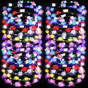 35 pcs led flower crowns light up flower crown bulk headbands headpieces rose hair accessories for woman girls kid brides birthday wedding mardi gras beach party favors supplies, 7 colors