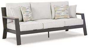 signature design by ashley outdoor tropicava patio hdpe sofa with cushion, taupe