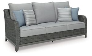 signature design by ashley outdoor elite park patio wicker sofa with cushion, gray