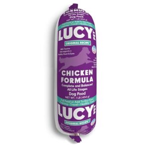 lucy pet products chicken formula dog food roll 1 lb, meaty, semi-moist dog food (100600073)