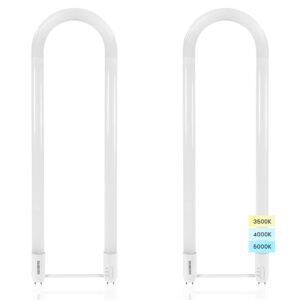 luxrite u bend led tube light, t8 t12, 17.5w (32w equivalent), 3 colors 3500k | 4000k | 5000k, 2100 lumens, fluorescent light tube replacement, direct or ballast bypass, ul certified, g13 base, 2-pack