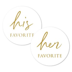 gold glitter his her favorite stickers, 2 inch wedding bridal shower party favor labels 80-pack