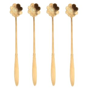 16 pieces flower spoon coffee teaspoon 7 inch stainless steel long handle spoon stir bar spoon stirring spoon ice cream spoon gold cosmos flower shaped