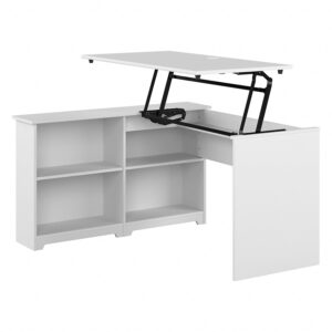 bush furniture cabot 3 position sit to stand bookcase corner desk with shelves, 52w, white