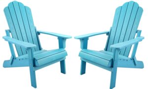 folding adirondack chairs set of 2, outdoor patio weather resistant chair, imitation wood stripes, easy to fold move & maintain, plastic chair for backyard deck, garden & lawn porch - lake blue