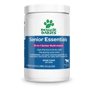 doggie dailies senior essentials multivitamin for dogs soft chews | advanced dog multivitamin | nutritional support for joints, skin & coat, digestion, and the immune system | bacon flavor | 120 count