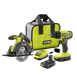 ryobi one+ 18v cordless 2-tool combo kit with drill/driver, circular saw, (2) 1.5 ah batteries, & charger, (pcl1201k2)