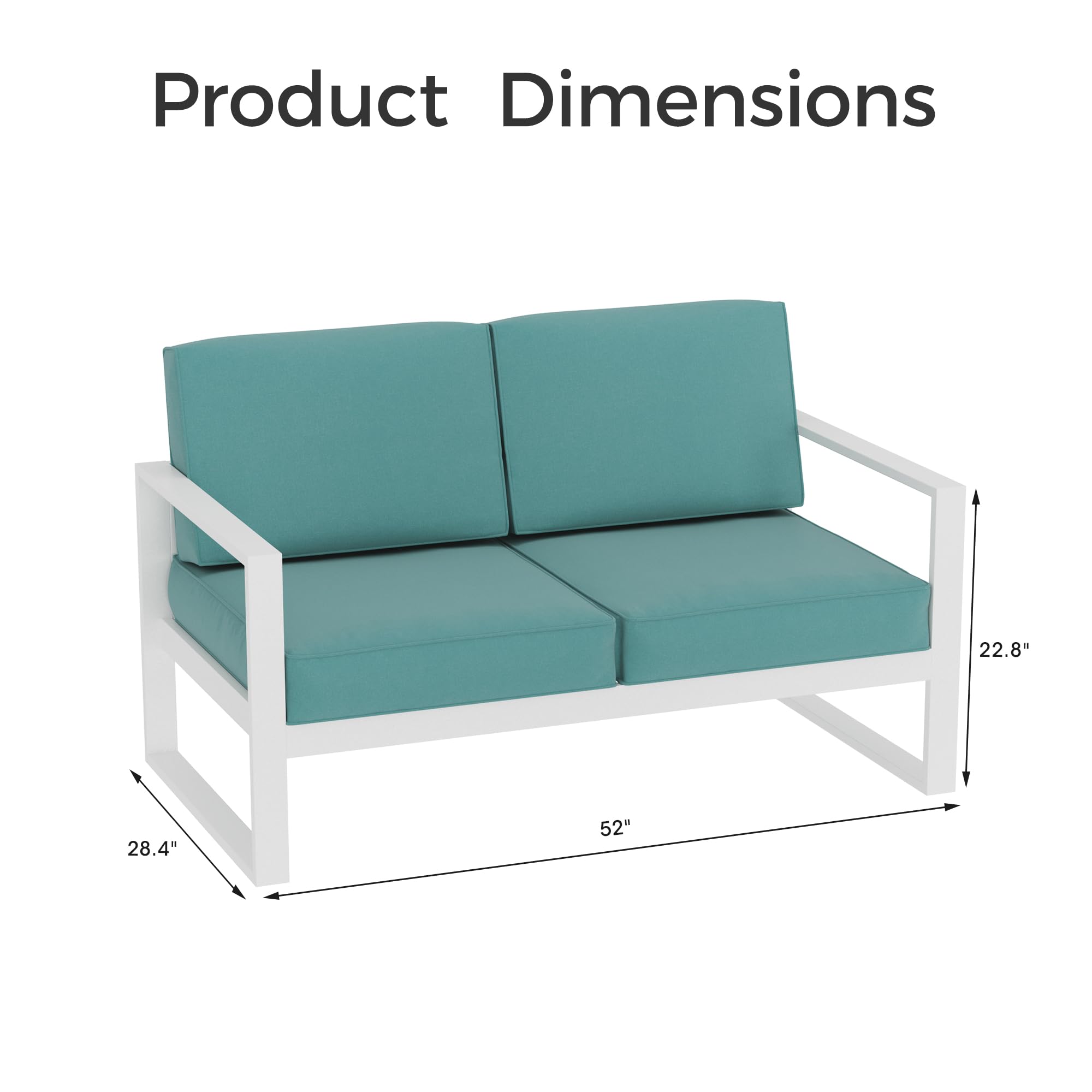 Green4ever Patio Furniture Aluminum Outdoor Loveseat, All-Weather Patio Sofa Modern Metal Couch Chair with Removable, Water-Resistant Cushions (White)