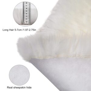 MH MYLUNE HOME Genuine Sheepskin Rug, New Zealand Natural Sheepskin Throw, Luxury Fluffy Sheepskin Seat/Chair Cover, Real Shearling Rug Soft, Lambskin Rug for Bedroom/Living Room, 2' x 3' Ivory White