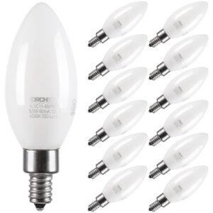 torchstar 12-pack dimmable e12 led candelabra bulb, ul listed, 60w equivalent chandelier light bulbs, 550lm, led filament candle bulb c11, frosted glass ceiling fan light bulbs, 4000k cool white