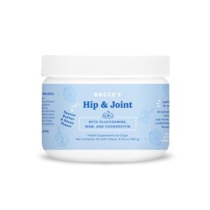 bocce's bakery hip & joint supplement for dogs, daily chews made in the usa with glucosamine, msm, and chondroitin, supports healthy joints, peanut butter & honey, 60 ct