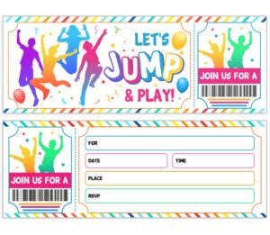 simimi art 30 bounce house or jumping party ticket invitations with envelopes - trampoline jump birthday invite - trampoline birthday party (white)